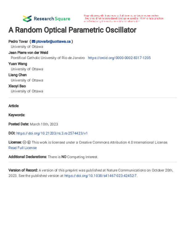 (PDF) A Random Optical Parametric Oscillator
