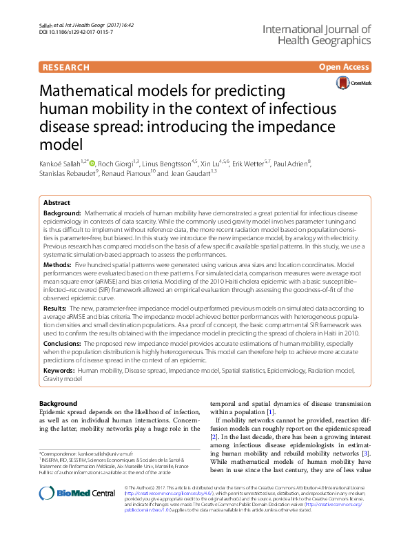 (PDF) Mathematical models for predicting human mobility in the context of infectious disease ...