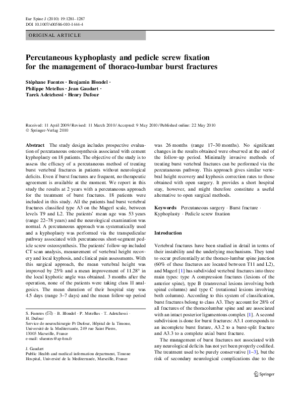 (PDF) Percutaneous kyphoplasty and pedicle screw fixation for the ...