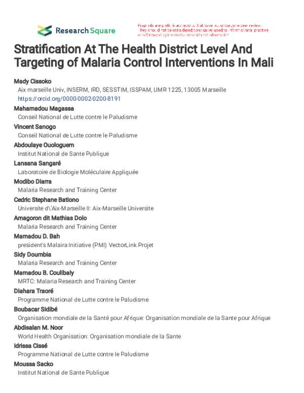 (PDF) Stratification At The Health District Level And Targeting of ...
