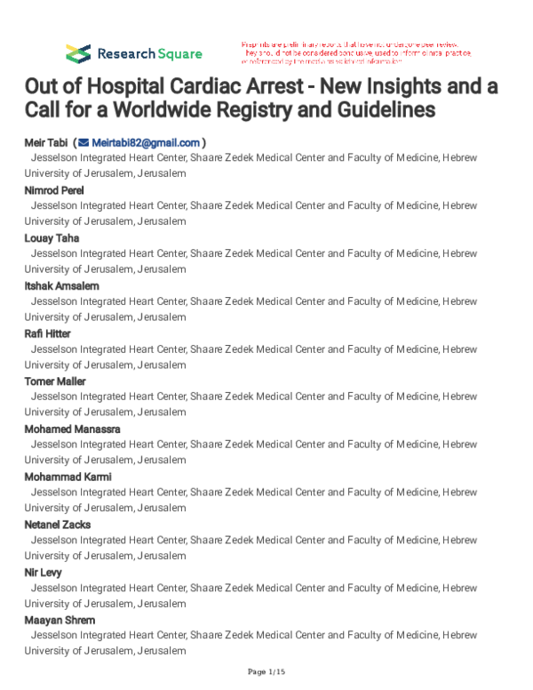 (PDF) Out of Hospital Cardiac Arrest - New Insights and a Call for a ...