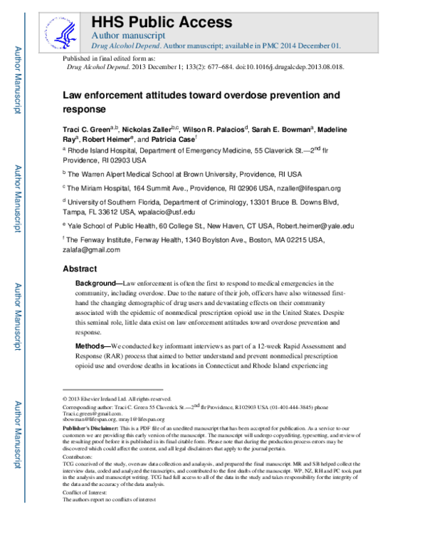 (PDF) Law enforcement attitudes toward overdose prevention and response