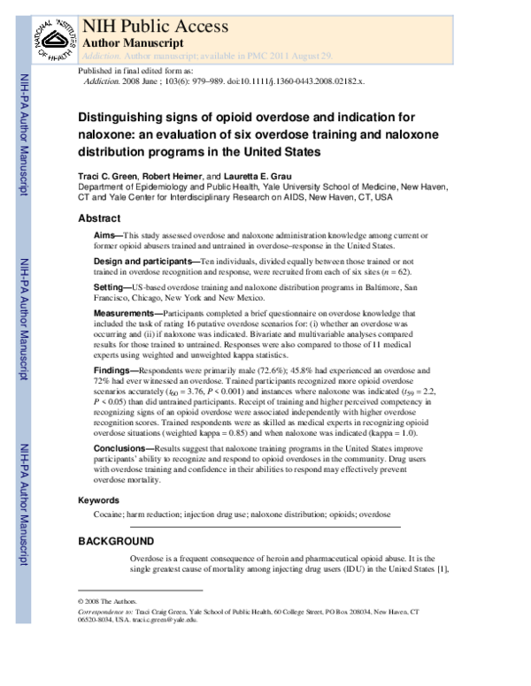 (PDF) Distinguishing signs of opioid overdose and indication for ...