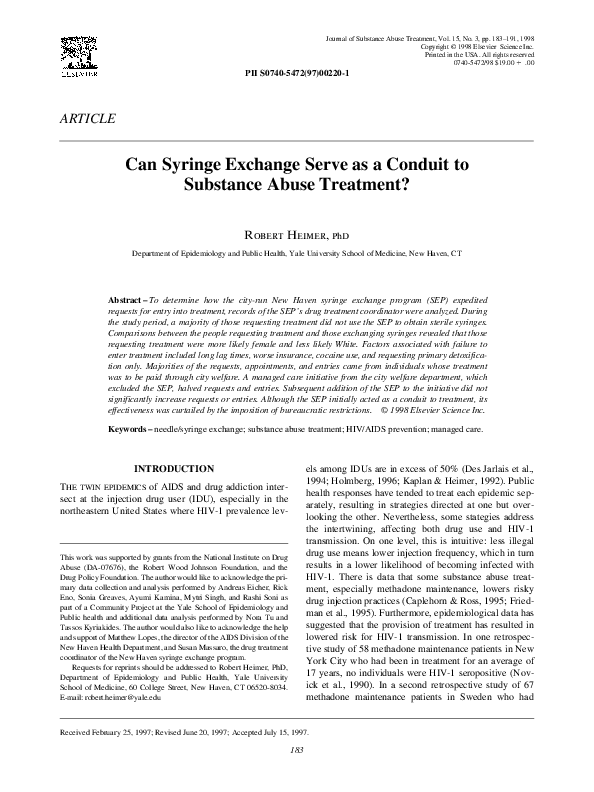 (PDF) Can Syringe Exchange Serve as a Conduit to Substance Abuse Treatment?