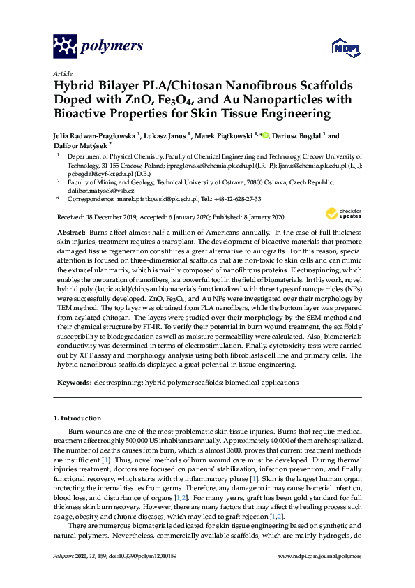 (PDF) Hybrid Bilayer PLA/Chitosan Nanofibrous Scaffolds Doped with ZnO, Fe3O4, and Au ...