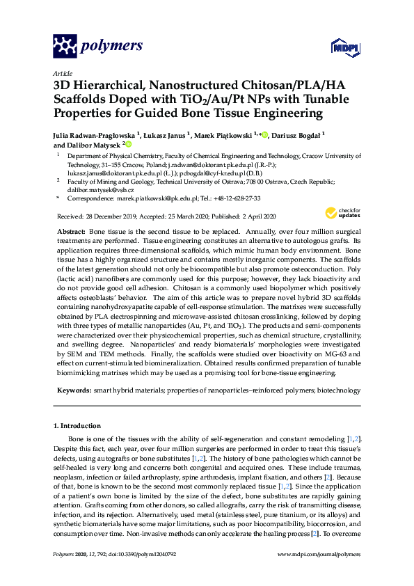 (PDF) 3D Hierarchical, Nanostructured Chitosan/PLA/HA Scaffolds Doped with TiO2/Au/Pt NPs with ...