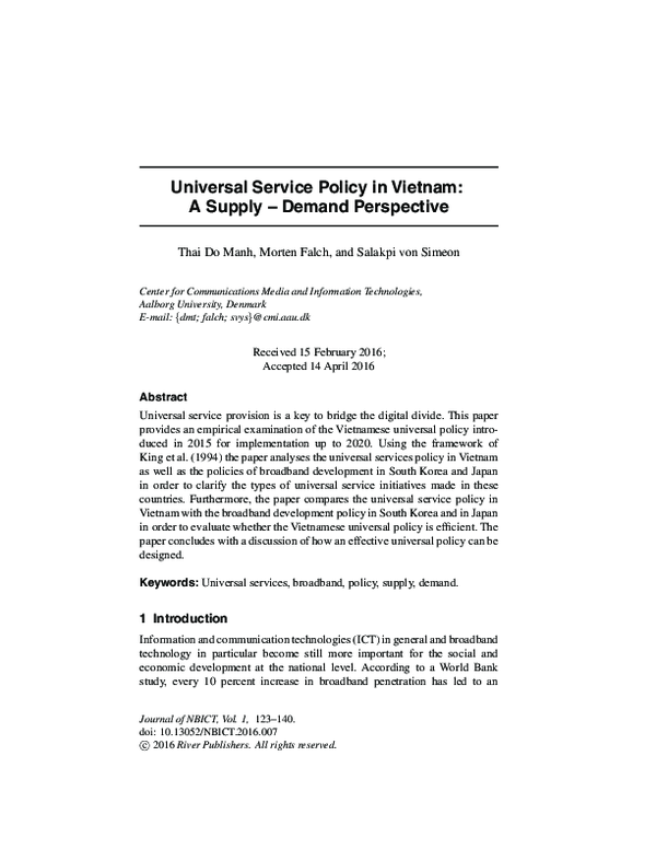(PDF) Universal Service Policy in Vietnam: A Supply Demand Perspective