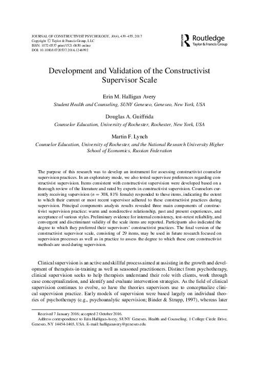 (PDF) Development and Validation of the Constructivist Supervisor Scale
