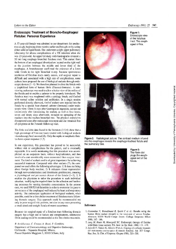 (PDF) Endoscopic Treatment of Broncho-Esophageal Fistulae: Personal ...