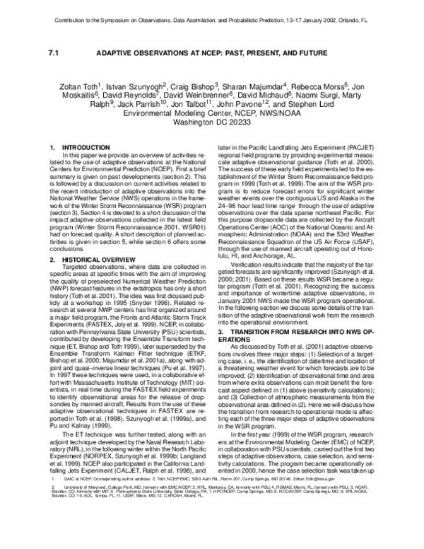 (PDF) Adaptive Observations At Ncep: Past, Present, and Future