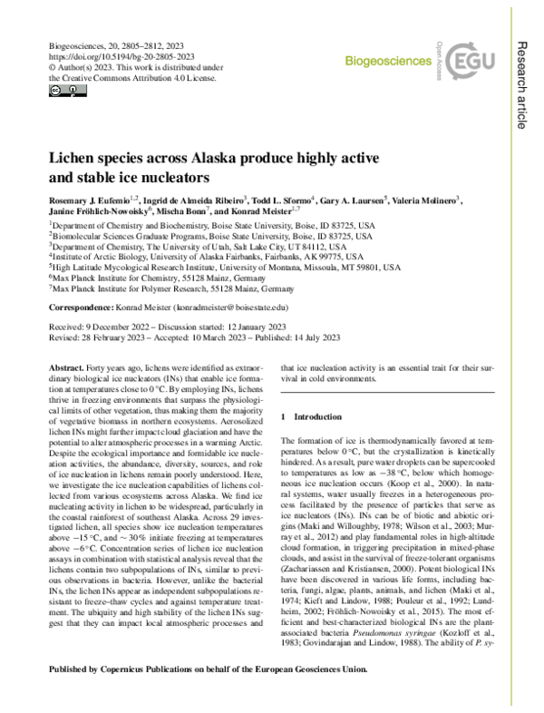 (PDF) Lichen species across Alaska produce highly active and stable ice ...