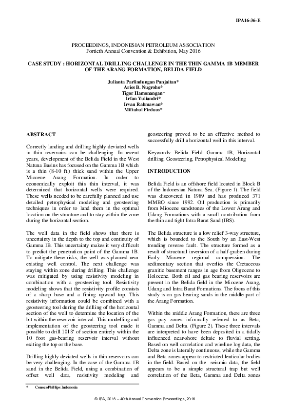 (PDF) Case Study : Horizontal Drilling Challenge in the Thin Gamma 1B ...