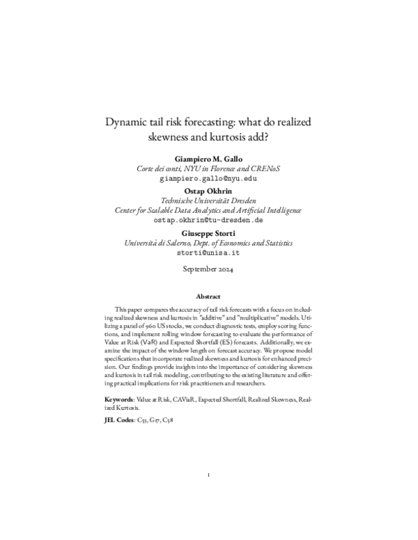 (PDF) Dynamic tail risk forecasting: what do realized skewness and kurtosis add?