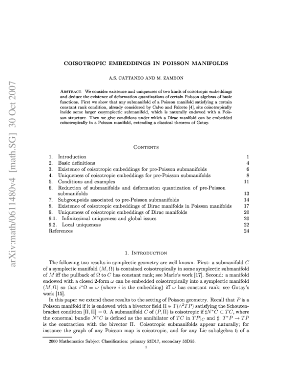 (PDF) Coisotropic embeddings in Poisson manifolds