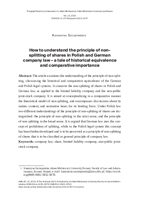(PDF) How to understand the principle of non-splitting of shares in ...