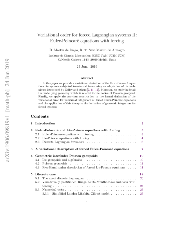 (PDF) Variational order for forced Lagrangian systems II. Euler–Poincaré equations with forcing