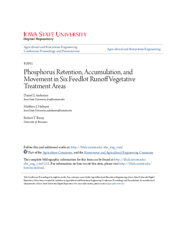 (PDF) Phosphorus Retention, Accumulation, and Movement in Six Feedlot Runoff Vegetative ...