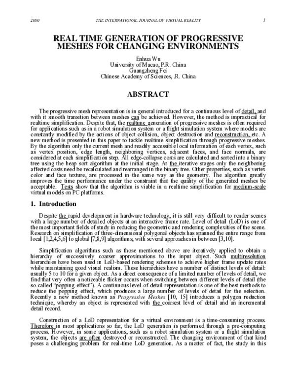 (PDF) Real Time Generation of Progressive Meshes for Changing Environments