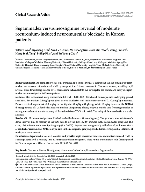 (PDF) Sugammadex versus neostigmine reversal of moderate rocuronium ...