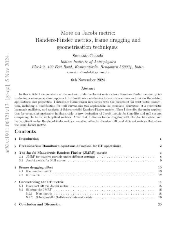 (PDF) More on Jacobi metric: Randers-Finsler metrics, frame dragging ...