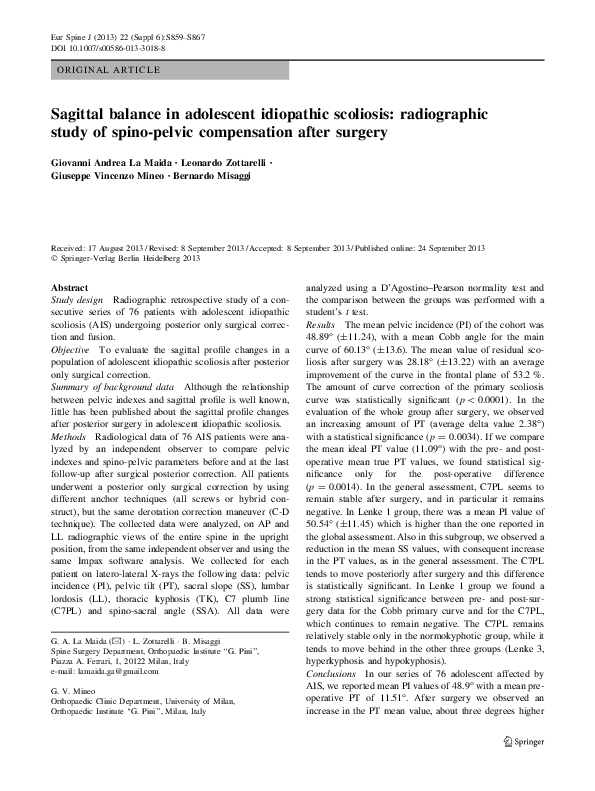 (PDF) Sagittal balance in adolescent idiopathic scoliosis: radiographic ...