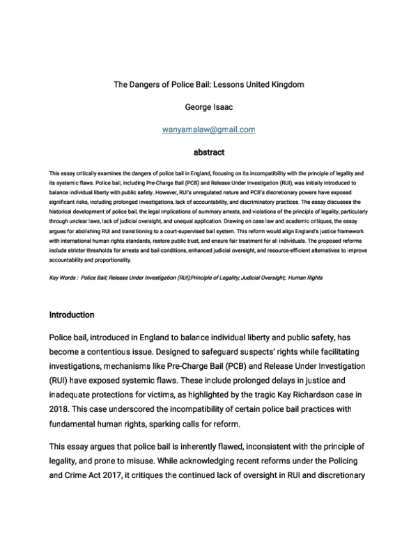 (PDF) Case against police bail : Lessons from England