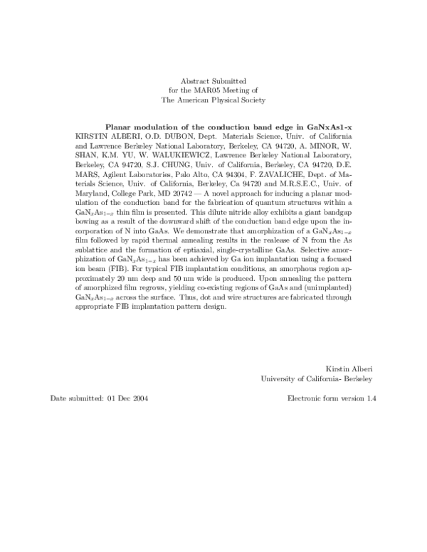 (PDF) Planar modulation of the conduction band edge in GaNxAs1-x