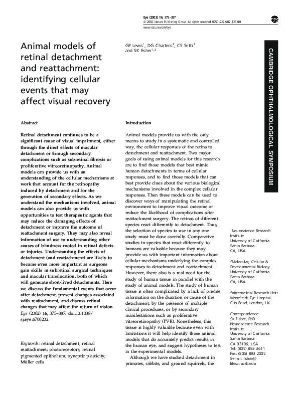(PDF) Animal models of retinal detachment and reattachment: identifying ...