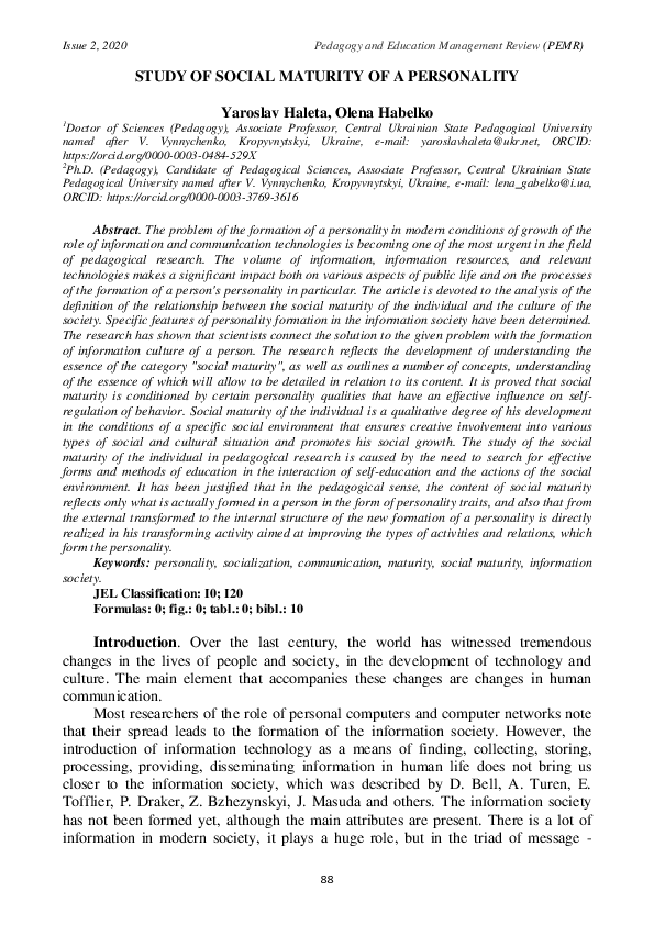 (PDF) Study of Social Maturity of a Personality