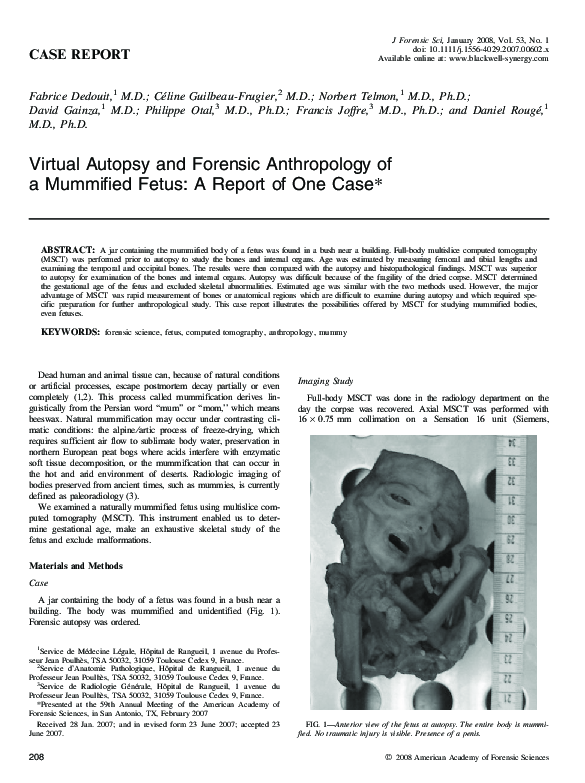 (PDF) Virtual Autopsy and Forensic Anthropology of a Mummified Fetus: A Report of One Case