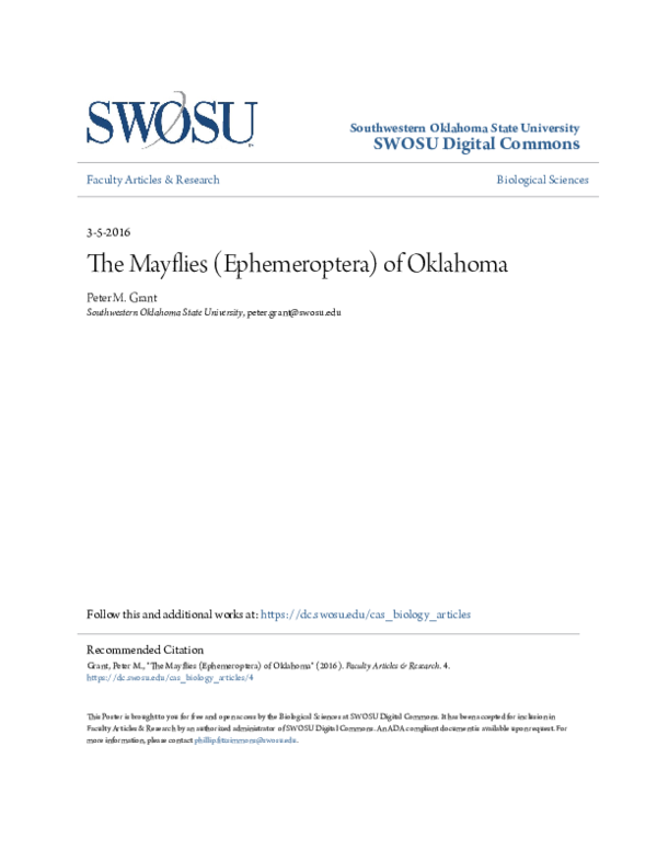(PDF) The Mayflies (Ephemeroptera) of Oklahoma