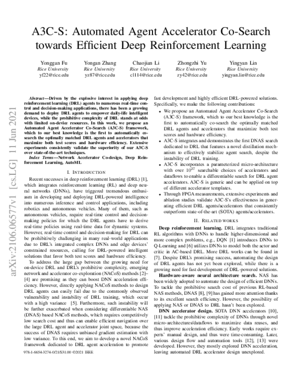 (PDF) A3C-S: Automated Agent Accelerator Co-Search towards Efficient ...