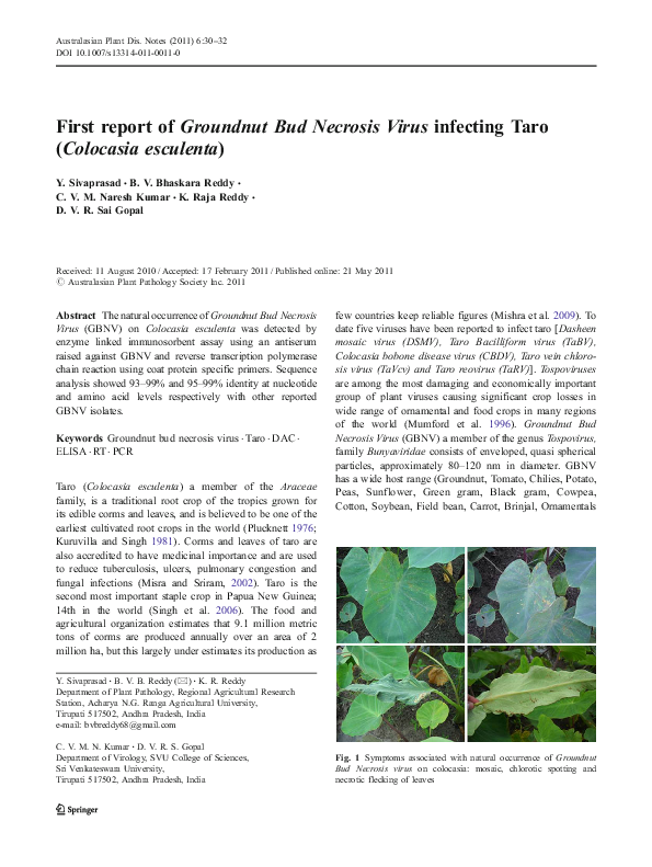 (PDF) First report of Groundnut Bud Necrosis Virus infecting Taro ...