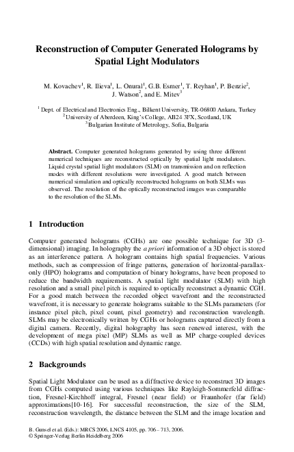 Reconstruction of Computer Generated Holograms by Spatial Light Modulators