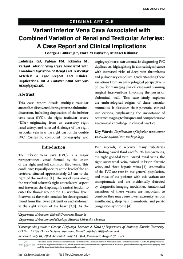 (PDF) Variant Inferior Vena Cava Associated with Combined Variation of ...