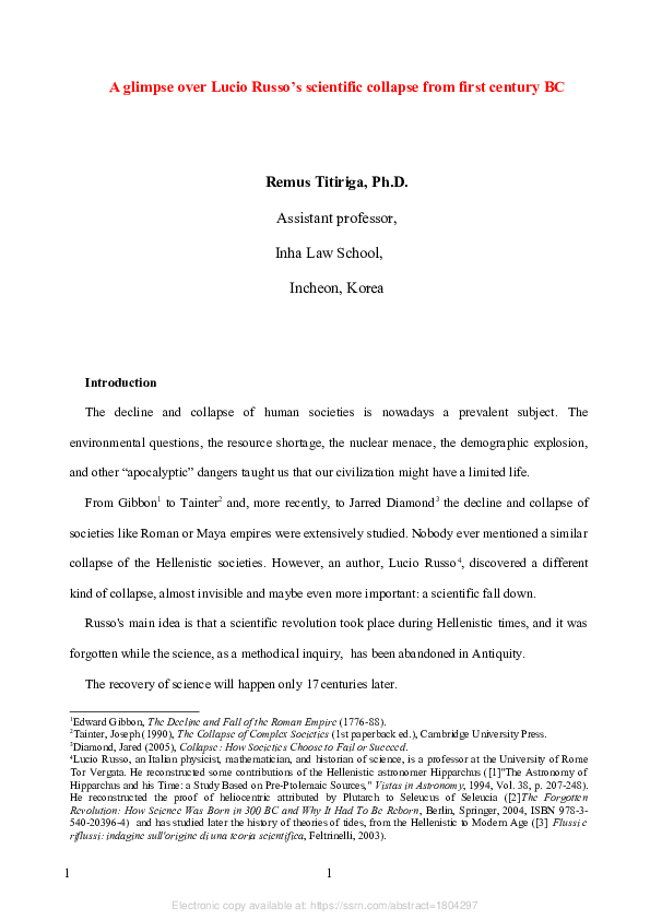 (PDF) A Glimpse of Lucio Russo’s Scientific Collapse of First Century BC