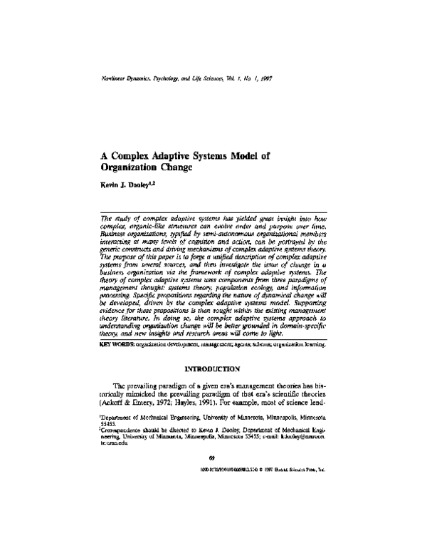 (PDF) A Complex Adaptive Systems Model of Organization Change