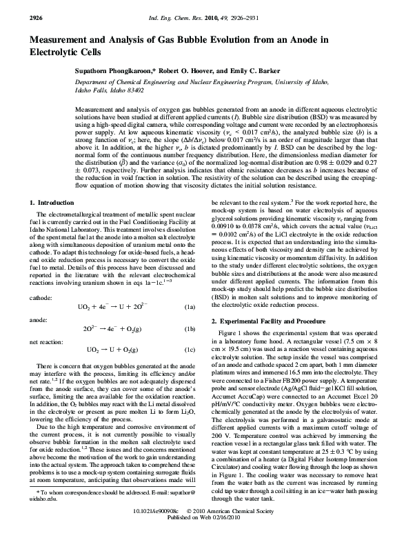 (PDF) Measurement and Analysis of Gas Bubble Evolution from an Anode in ...