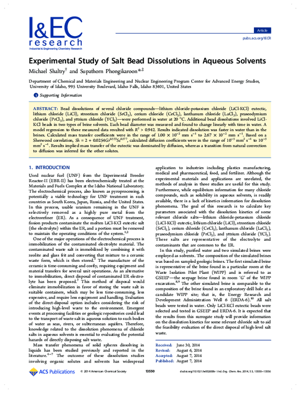(PDF) Experimental Study of Salt Bead Dissolutions in Aqueous Solvents