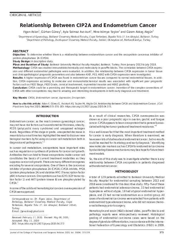 (PDF) Relationship Between CIP2A and Endometrium Cancer