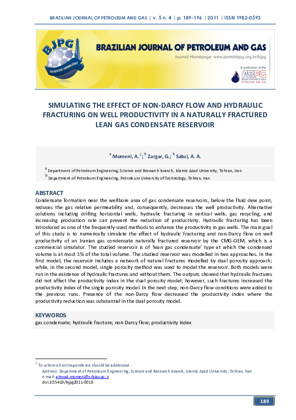 (PDF) Simulating the Effect of Non-Darcy Flow and Hydraulic Fracturing ...