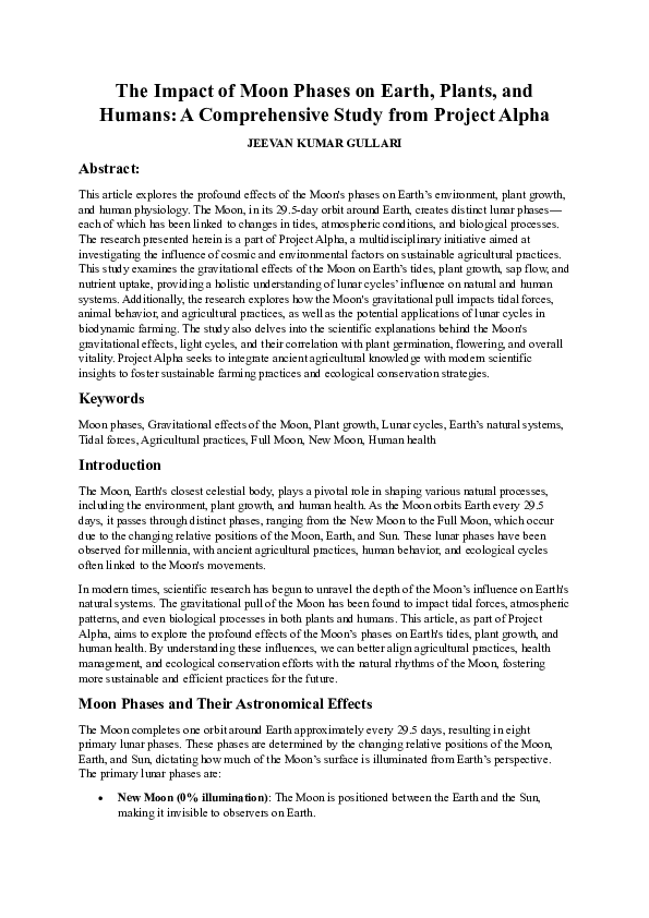 (PDF) Lunar Synergy The Impact of Moon Phases on Earth Plants and Humans