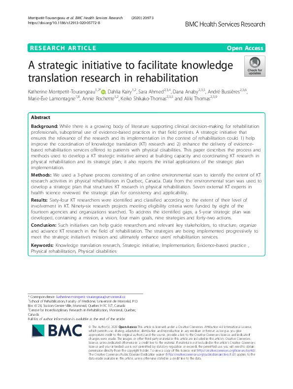 (PDF) A strategic initiative to facilitate knowledge translation research in rehabilitation