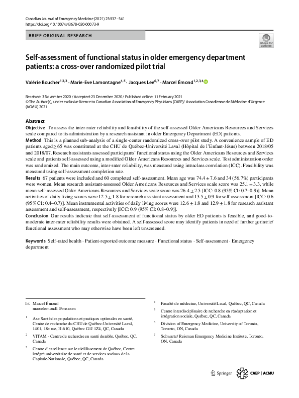 (PDF) Self-assessment of functional status in older emergency ...