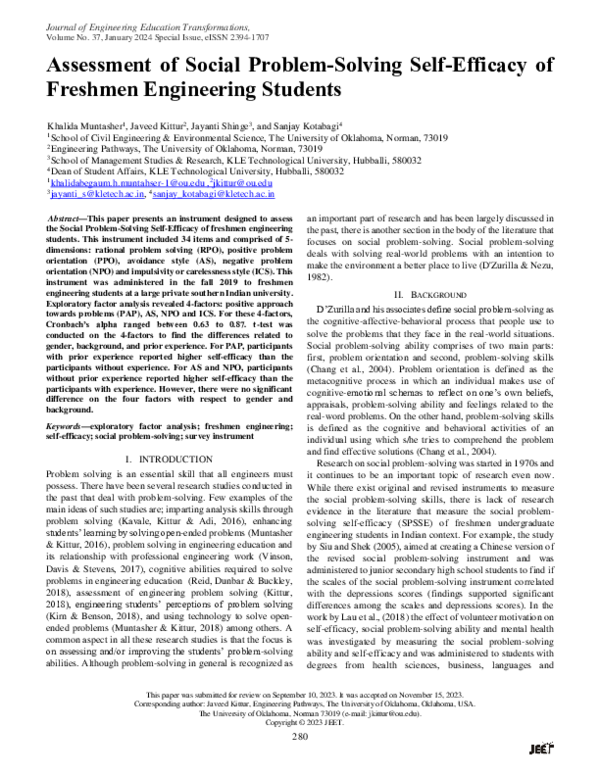 (PDF) Assessment of Social Problem-Solving Self-Efficacy of Freshmen ...