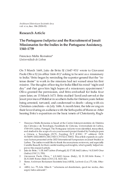 (PDF) The Portuguese Indipetae and the Recruitment of Jesuit ...