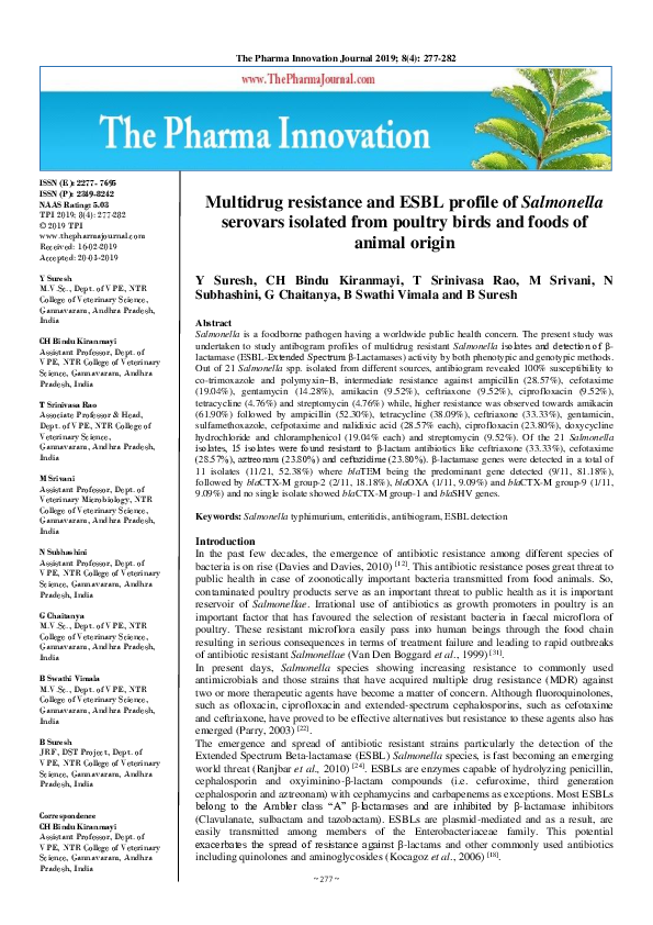 (PDF) Multidrug resistance and ESBL profile of Salmonella serovars ...