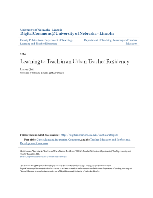 (PDF) Learning to Teach in an Urban Teacher Residency