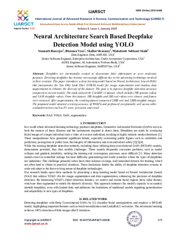 (PDF) Neural Architecture Search Based Deepfake Detection Model using YOLO