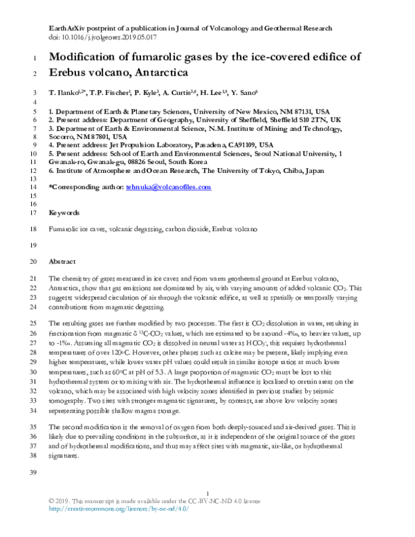 (PDF) Modification of fumarolic gases by the ice-covered edifice of ...